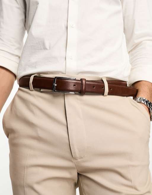 Jack & Jones premium leather belt in brown | ASOS