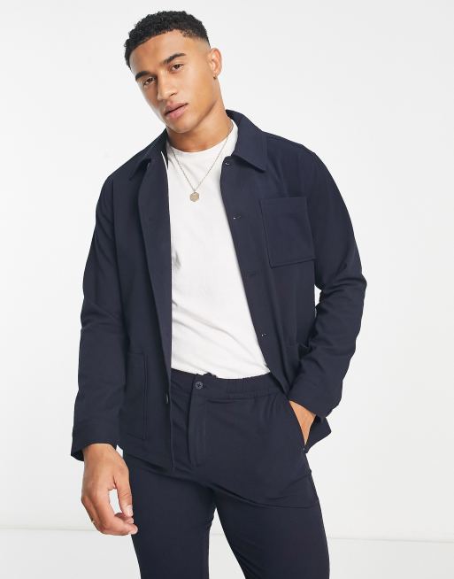 Jack & Jones Premium seersucker shacket co-ord in navy | ASOS
