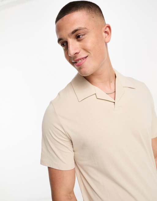 Jack & Jones relaxed fit split neck polo in beige | ASOS