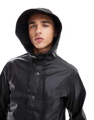 Jack & Jones rubberised raincoat in black | ASOS