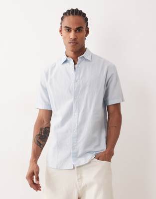 Jack & Jones short sleeve linen blend shirt in light blue | ASOS