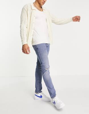 Threadbare Fitness Slim Fit Ripped Jeans In Light Blue | ModeSens