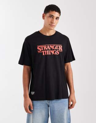 Jack & Jones Stranger Things oversized t-shirt in black | ASOS