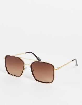 Jack & Jones sunglasses in retro aviator in gold | ASOS
