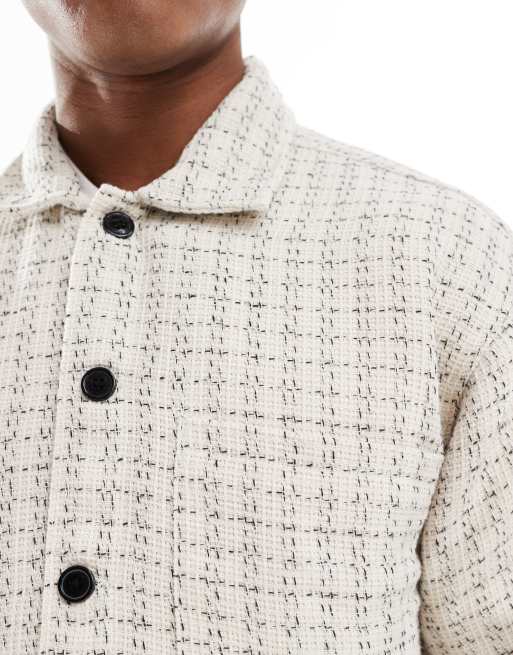 Jack & Jones textured overshirt in cream check | ASOS