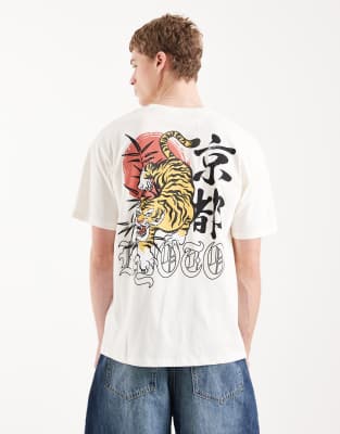 Jack & Jones tiger back print t-shirt in off white | ASOS