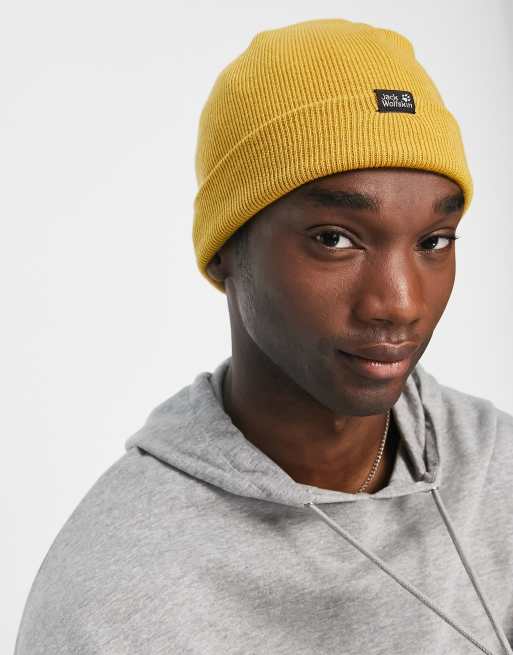 Jack Wolfskin rib beanie in yellow | ASOS