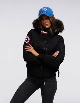 JACK1T neo mountain bomber down jacket in black and dark bear | ASOS