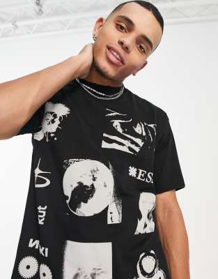 Jaded London oversized t-shirt in black with punk prints | ASOS