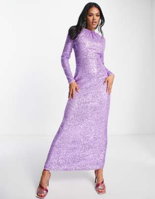 Jaded Rose - Modest - Robe longue à manches longues avec sequins - Violet | ASOS