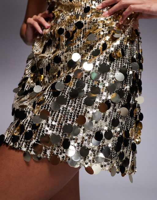 Jaded Rose Petite disc sequin mini dress in gold | ASOS