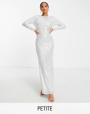 Jaded Rose Petite - Modest - Robe longue à manches longues avec sequins - Argenté | ASOS