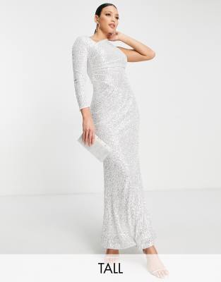 Jaded Rose Tall exclusive one shoulder sequin midaxi dress in silver | ASOS
