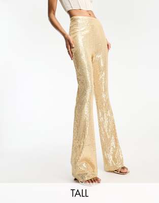 Jaded Rose Tall flared sequin flared pants in gold | ASOS