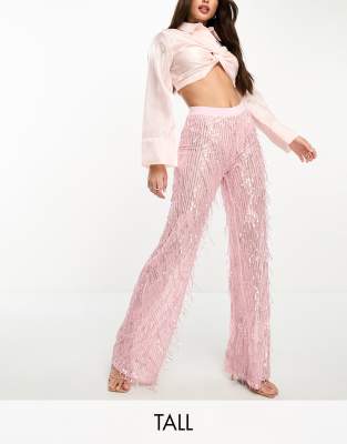 Jaded Rose Tall sequin fringe pants in pink | ASOS