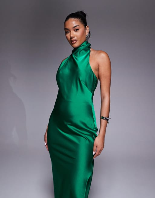Jarlo halter neck satin midi dress in emerald | ASOS