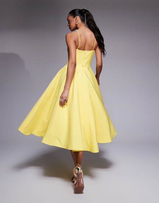 Jarlo structured a-line midi dress in yellow | ASOS