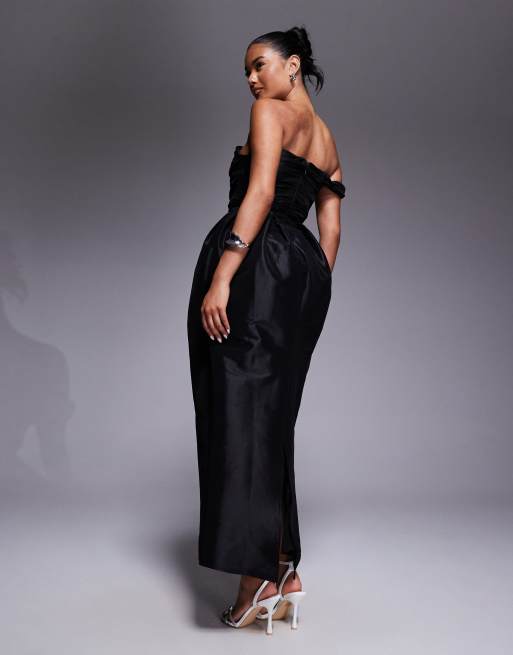 Jarlo structured asymmetric off the shoulder maxi dress in black | ASOS