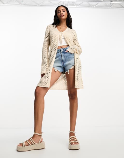Jdy Cardigan Taglio Lungo In Maglia Alluncinetto Color Crema Asos