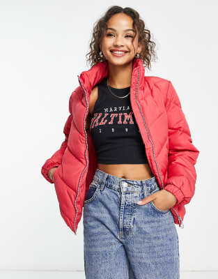 JDY chevron padded jacket in bright pink | ASOS