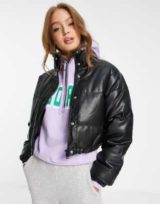 JDY faux leather padded jacket in black | ASOS