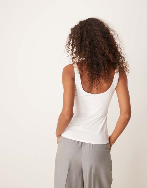 JDY second skin round neck tank top in white | ASOS