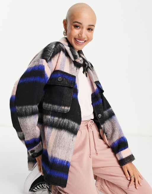 JDY shacket in pink check | ASOS
