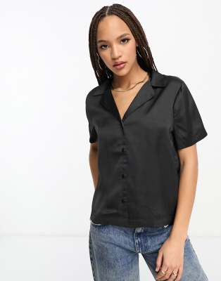 JDY short satin shirt in black | ASOS