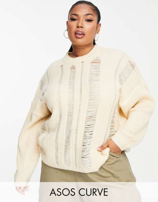 Jersey Color Crema Con Detalles Calados Efecto Rasgado De Asos Design