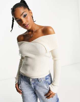 Jersey color crema con escote Bardot Aware de Vero Moda | ASOS