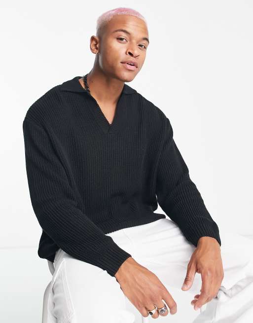 Jersey negro extragrande con muesca en el cuello de punto inglés de ...