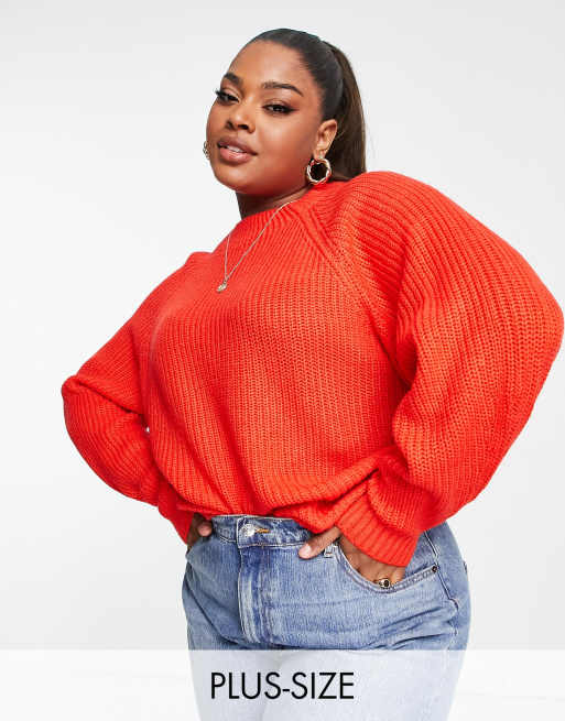 Jersey rojo intenso con cuello alto Chloe de Threadbare Plus | ASOS