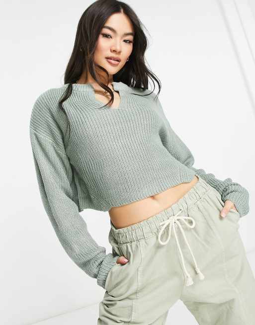 Jersey Verde Salvia Con Muesca En El Cuello Laurel De Threadbare Asos