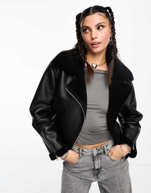 Jjx Blouson Aviateur Coupe Carrée Imitation Peau De Mouton Noir Asos
