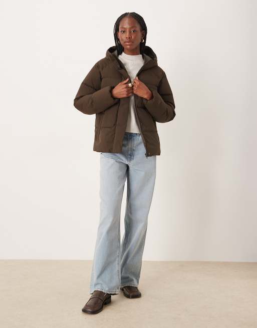 JJXX hooded puffer jacket in brown | ASOS