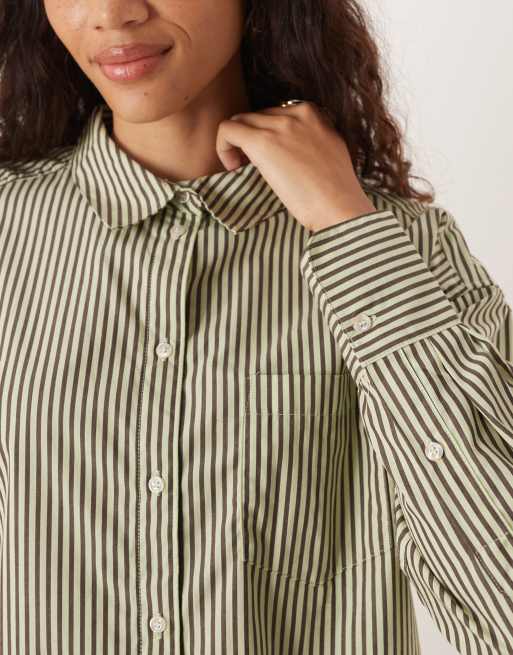 JJXX Jamie oversized stripe shirt in green | ASOS