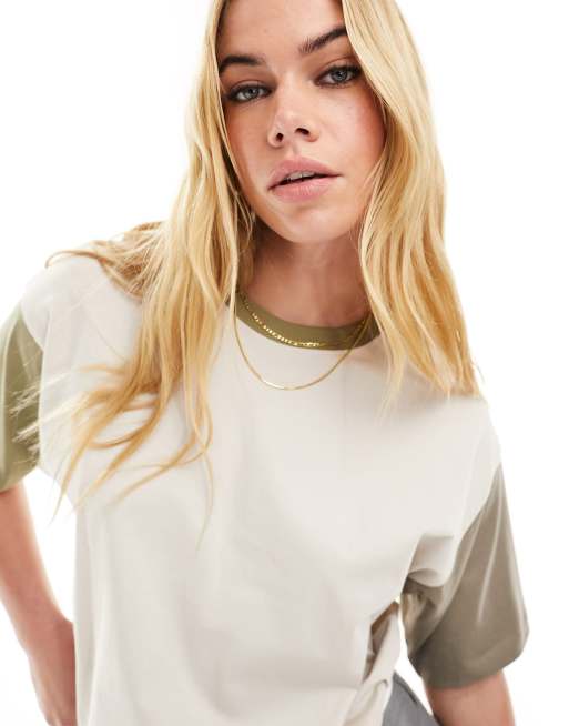 Jjxx T Shirt Oversize Effet Color Block Beige Asos