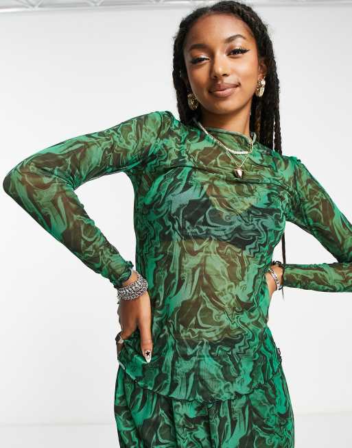 JJXX - Top d'ensemble en tulle à imprimé graphique - Vert | ASOS