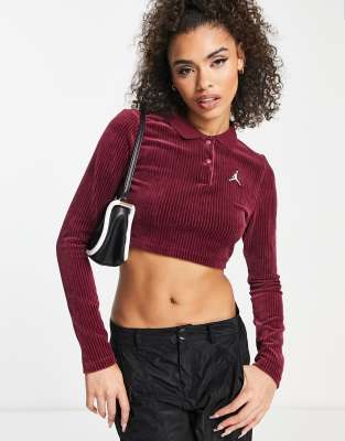 Jordan - Flight - Polo à manches longues en velours - Rouge cerisier | ASOS