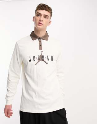 Jordan Jumpman graphic long sleeve polo in off white | The Hoxton Trend
