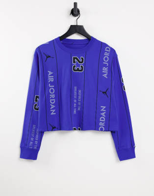 Jordan long sleeve t-shirt in royal blue with basketball stripe print ...