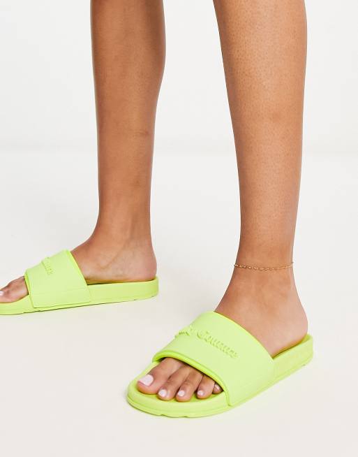 Juicy Couture embossed logo sliders in green | ASOS