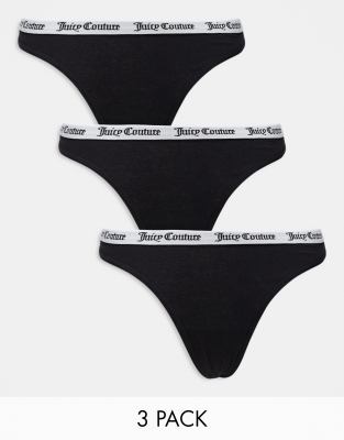 Juicy Couture - Set van 3 katoenen strings in zwart | ASOS