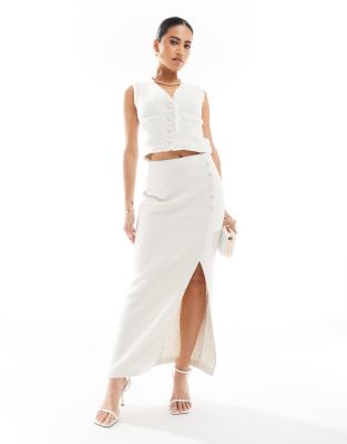 Kaiia boucle textured vest and maxi skirt set in white | ASOS