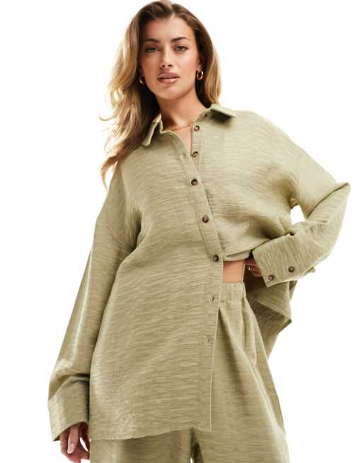 Kaiia - Chemise d'ensemble texturée oversize - Vert pâle | ASOS