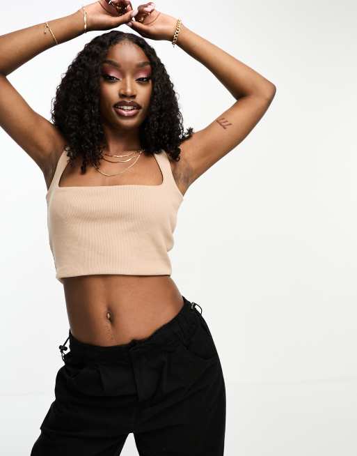 Kaiia - Crop top à encolure carrée - Beige | ASOS