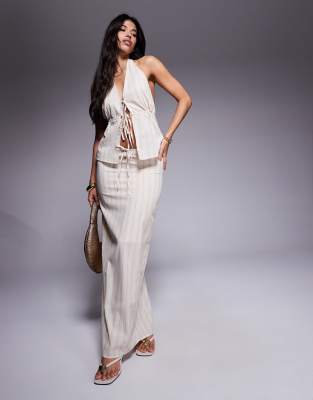 Kaiia - Ensemble top à encolure américaine et détail noué avec jupe longue en lin mélangé ...