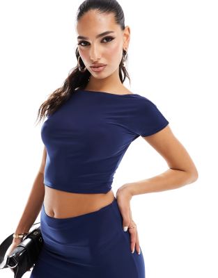 Kaiia exclusive double-layered slinky low back top in blue (Part of a ...