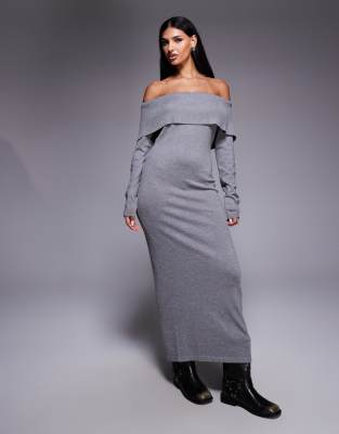 Kaiia exclusive slouchy off the shoulder foldover knit maxi dress in ...