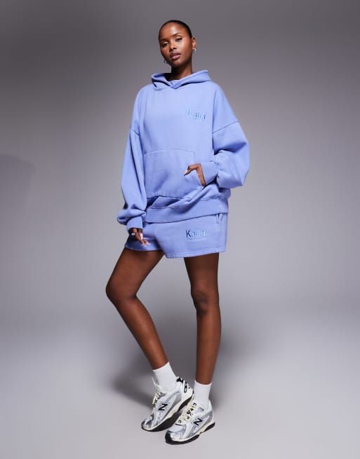 Kaiia logo oversized hoodie and shorts co-ord in washed blue | ASOS